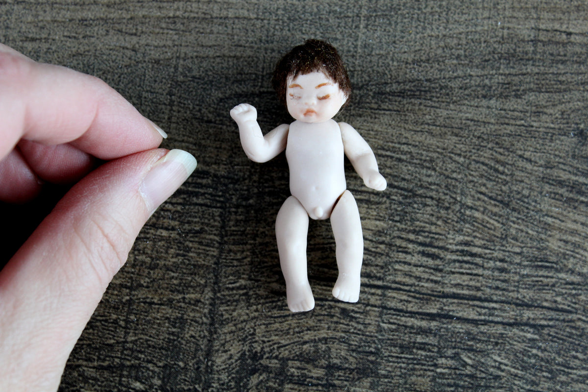 Artisan-Made Vintage 1:12 Dollhouse Porcelain Bisque Baby Boy Figurine ...