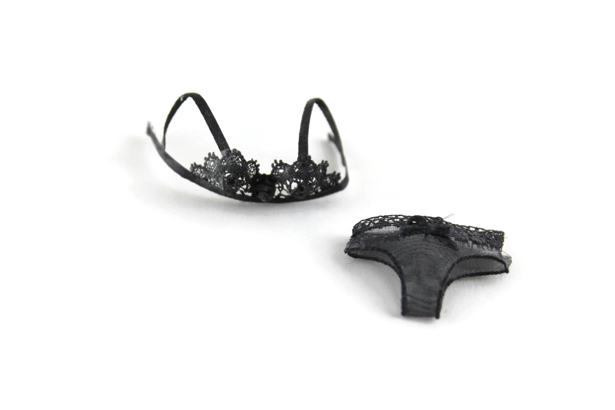 Artisan-Made Vintage 1:12 Miniature Dollhouse Black Lace Bra & Panty L ...