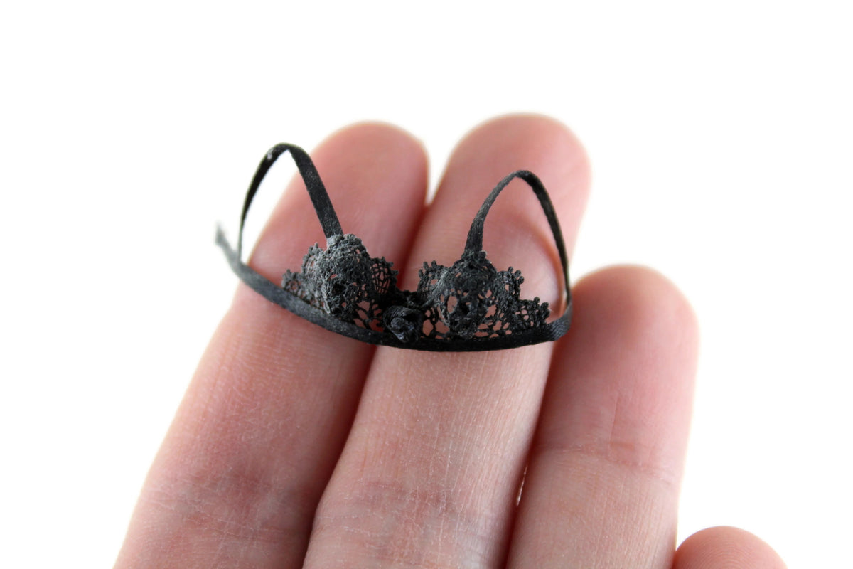 Artisan-Made Vintage 1:12 Miniature Dollhouse Black Lace Bra & Panty L ...