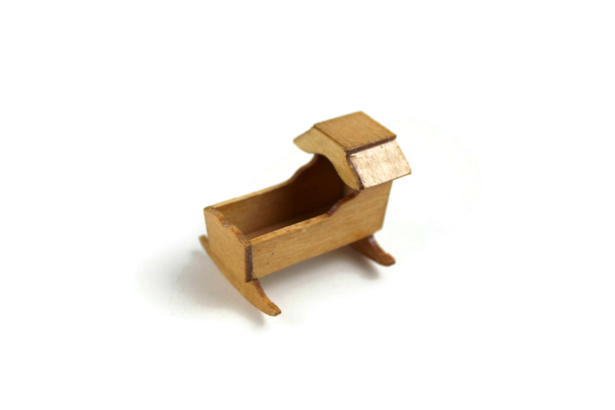Artisan-Made Vintage Miniature Dollhouse Small Scale Wooden Baby Cradl ...