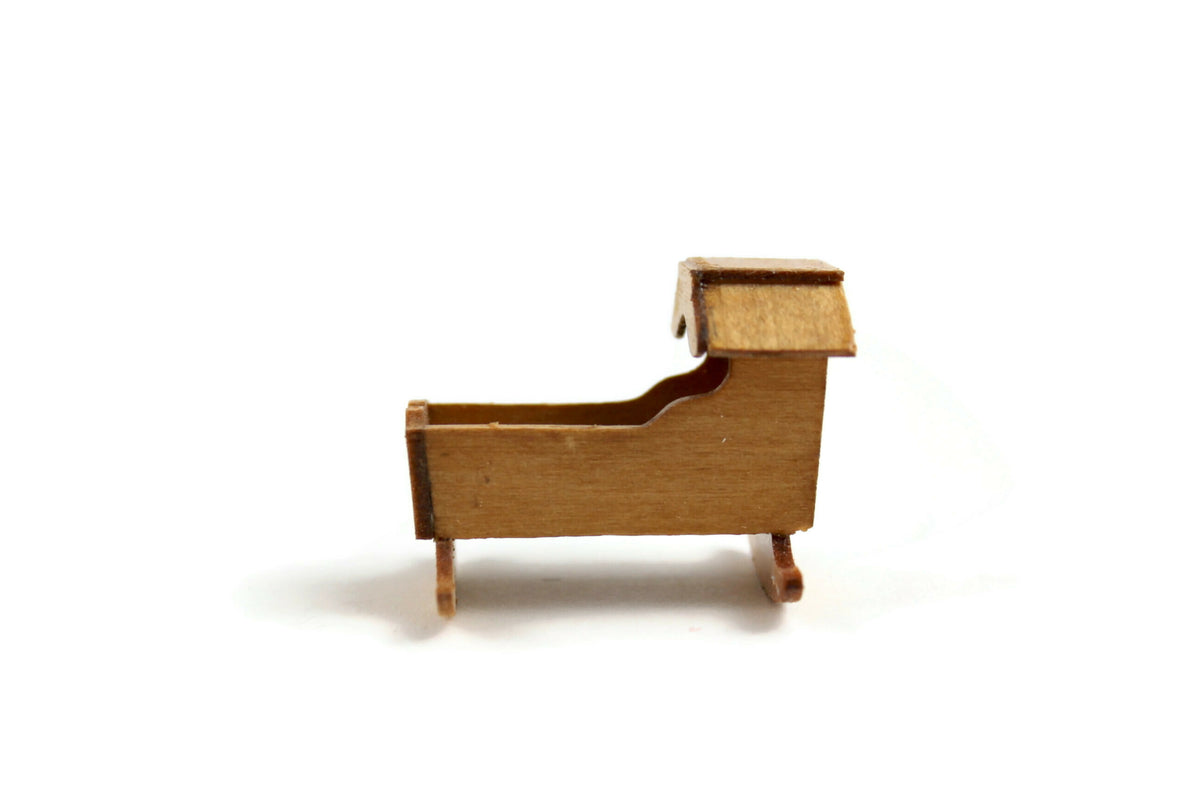 Artisan-Made Vintage Miniature Dollhouse Small Scale Wooden Baby Cradl ...