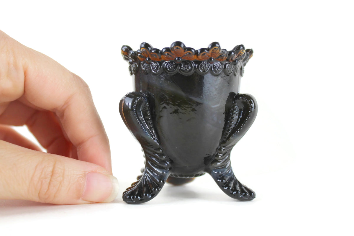 Vintage Degenhart Brown Root Beer Glass Forget-Me-Not Toothpick Holder ...