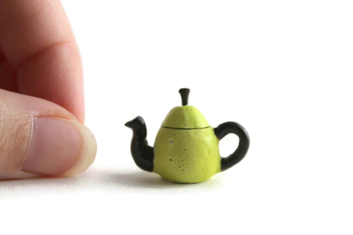 Artisan-Made Vintage 1:12 Miniature Dollhouse Green Pear-Shaped Teapot ...