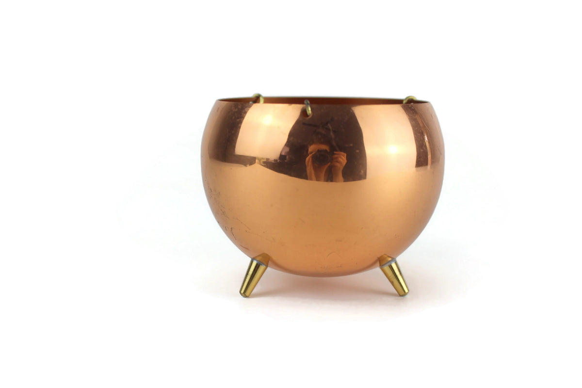 Vintage Coppercraft Guild Copper & Brass Hanging Planter with Brass Fe ...