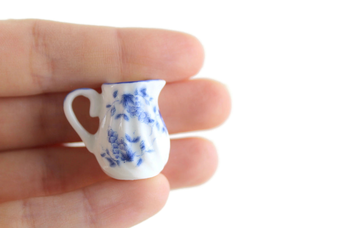 Vintage 1:12 Miniature Dollhouse White & Blue Floral Porcelain Pitcher ...